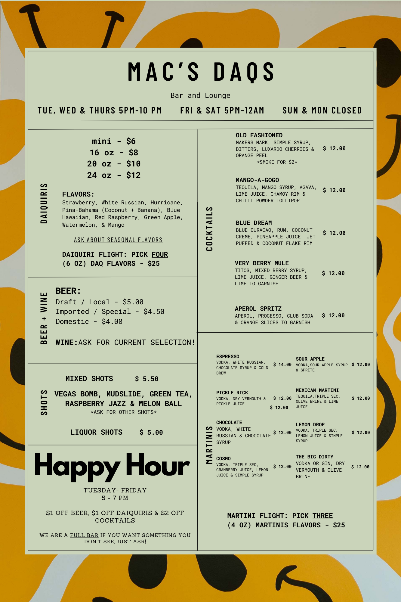 Bar Menu – Mac's Daqs